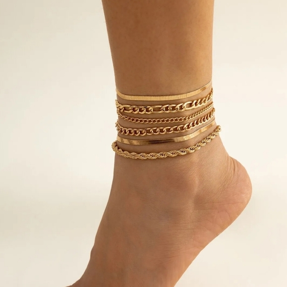 Jewelry | 6 Pc Bohemian Gold Anklets | Poshmark